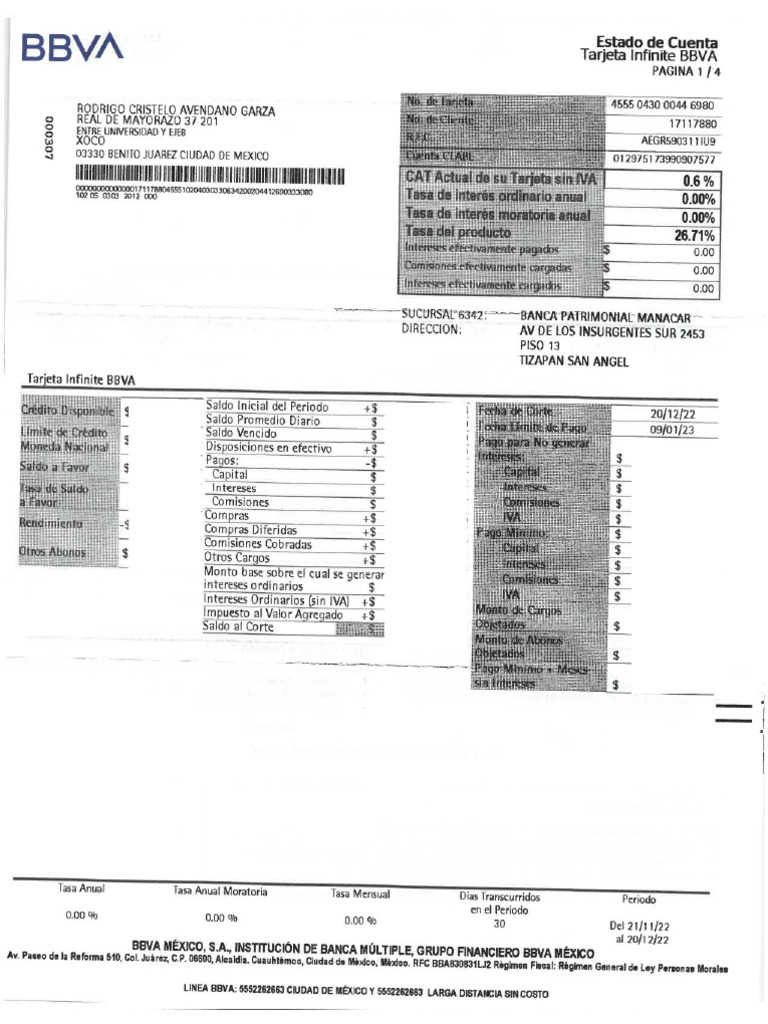 Comprobante Domicilio - Estado Cuenta Bbva - Dic | PDF