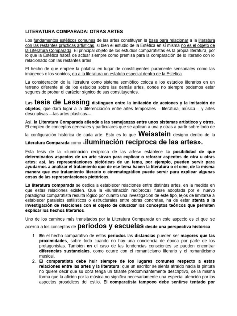 LITERATURA COMPARADA Literatura y Otras Artes y Literaturas Emergentes ...