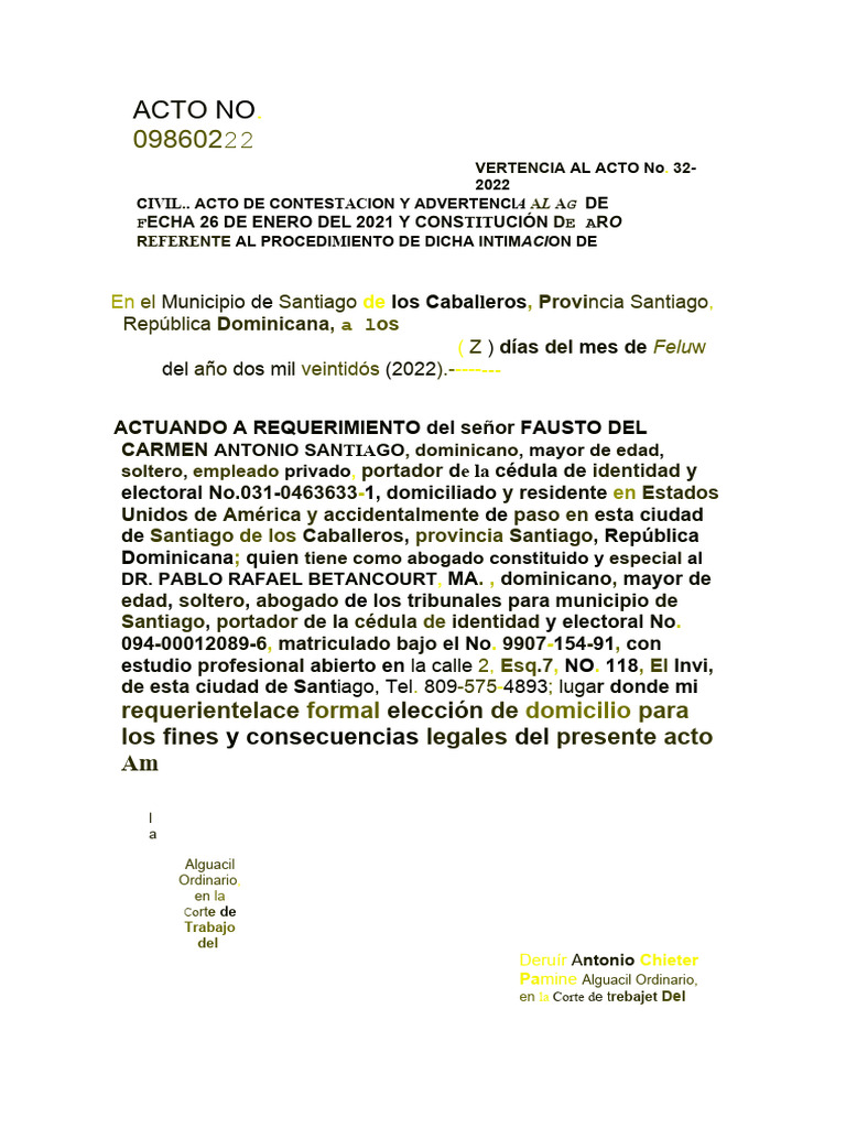 Acto Civil | PDF | República Dominicana | Ley común