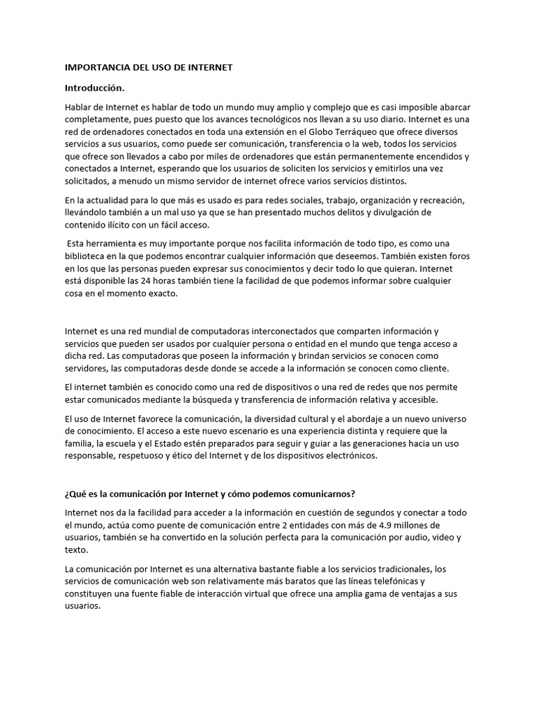 Importancia Del Uso de Internet | PDF | Internet | Red de computadoras