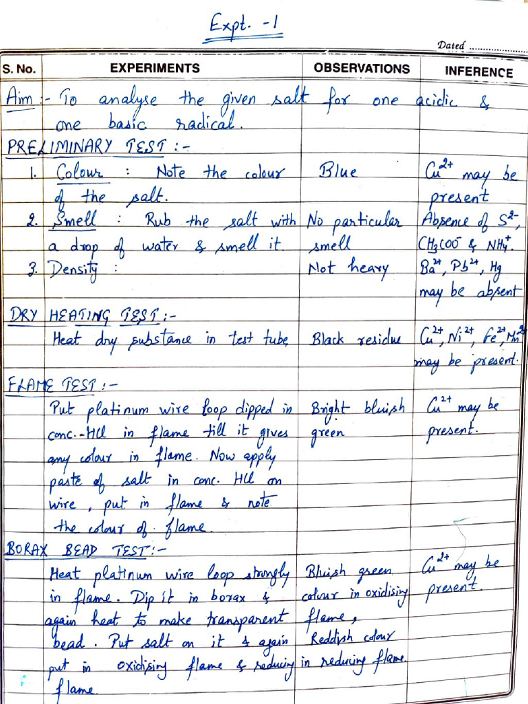 Salt Analysis Practical | PDF | Chemistry | Chemical Compounds