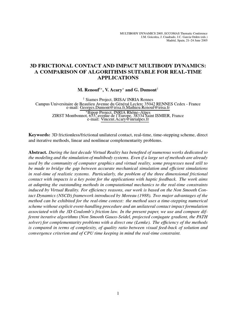 3d Frictional Contact and Impact Multibody Dynamics | PDF | Simulation | Force