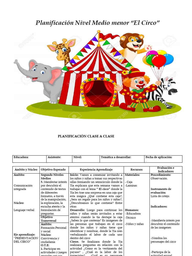 Planificación de Actividades del Circo | PDF | Evaluación | Aprendizaje