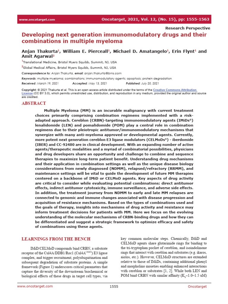Developing Next Generation Immunomodulatory Drugs | PDF | Immunotherapy | Medical Specialties