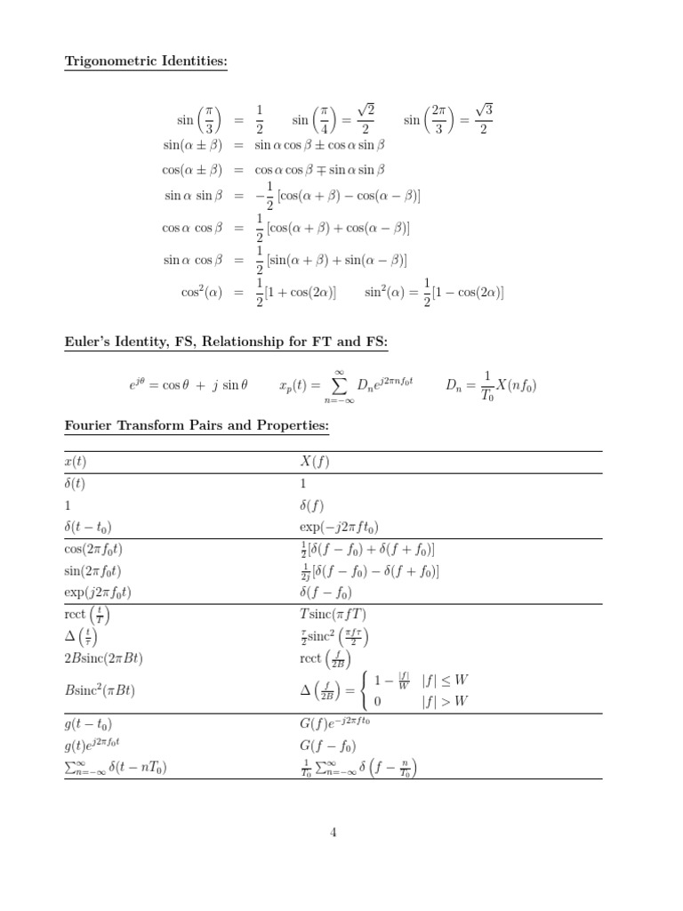 Aid Sheet | PDF | Complex Analysis | Elementary Geometry