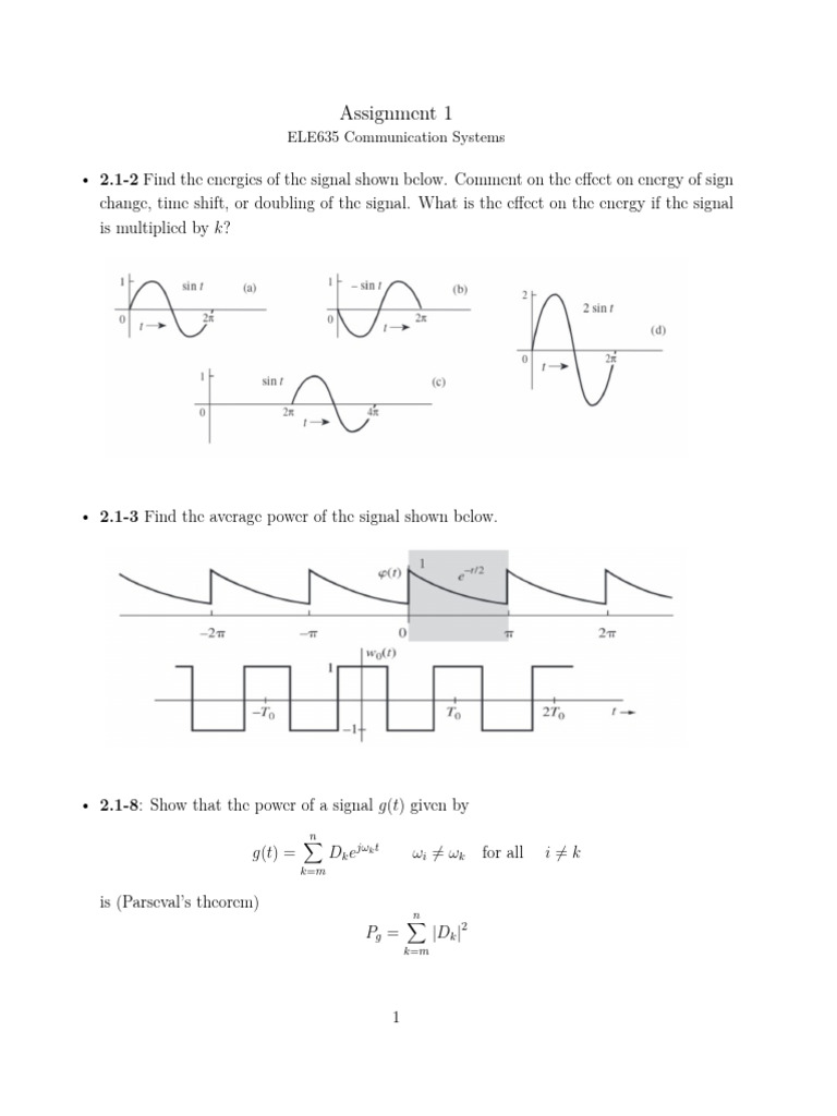 Assignment 1 | PDF | Spectral Density | Modulation