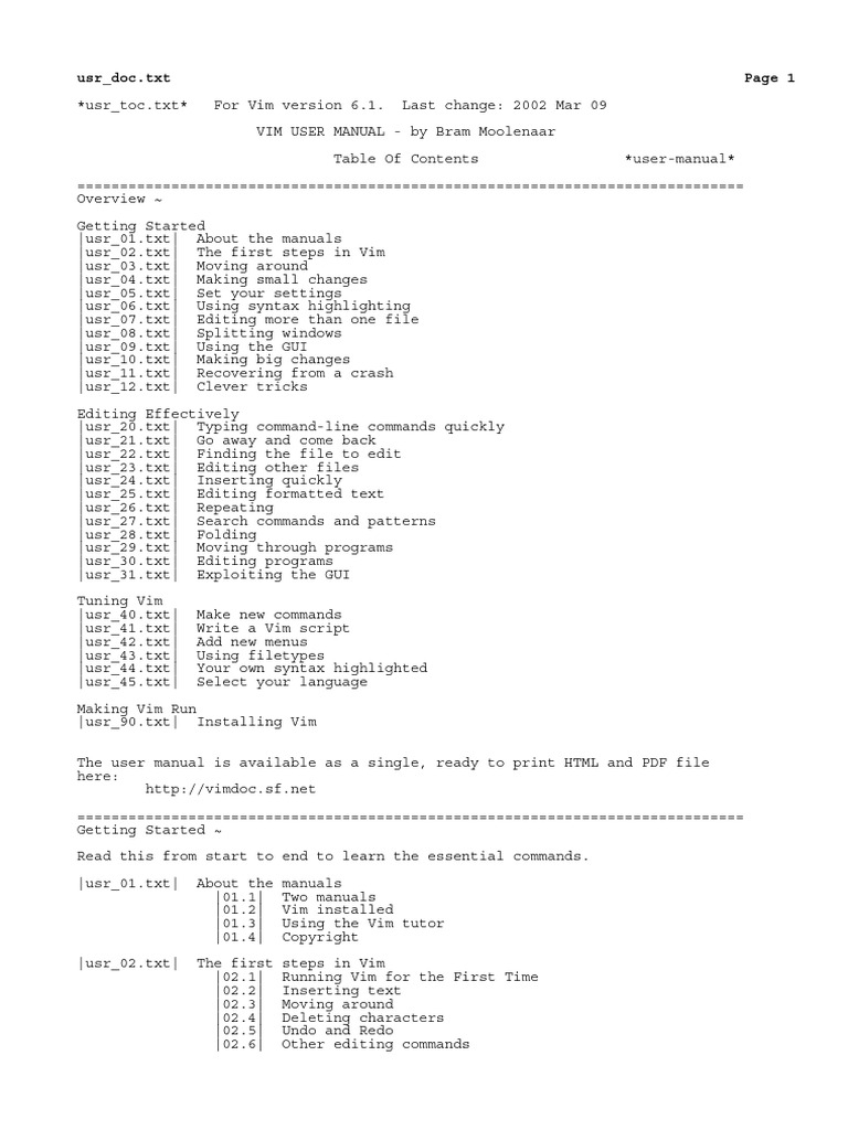 Vim Manual Pdf Command Line Interface Computing