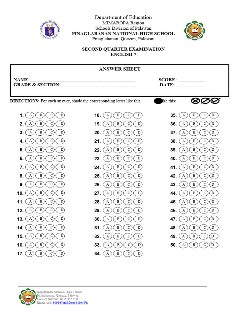 English 7 Bubble Answer Sheet | PDF