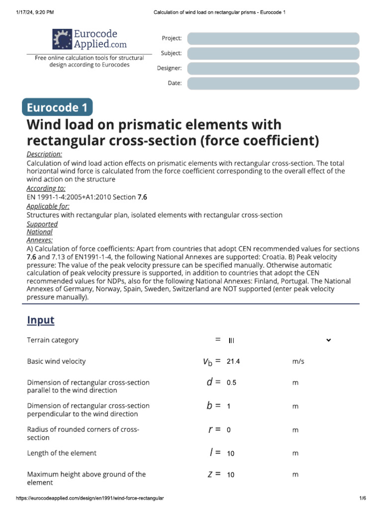 Calculation of Wind Load On Rectangular Prisms - Eurocode 1 | PDF