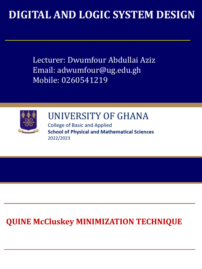 DIGITAL AND LOGIC DESIGN-QUINE McCLUSKEY METHOD | PDF | Boolean Algebra | Teaching Mathematics