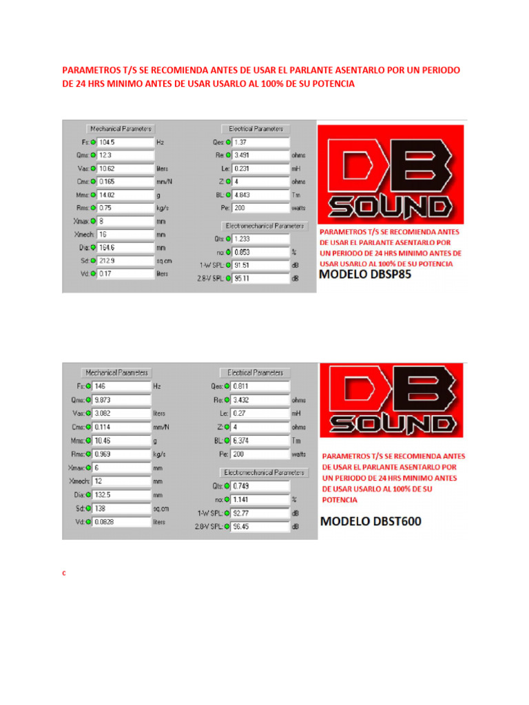 Parametros TS DB Sound Medios Rangos Actualiz | PDF