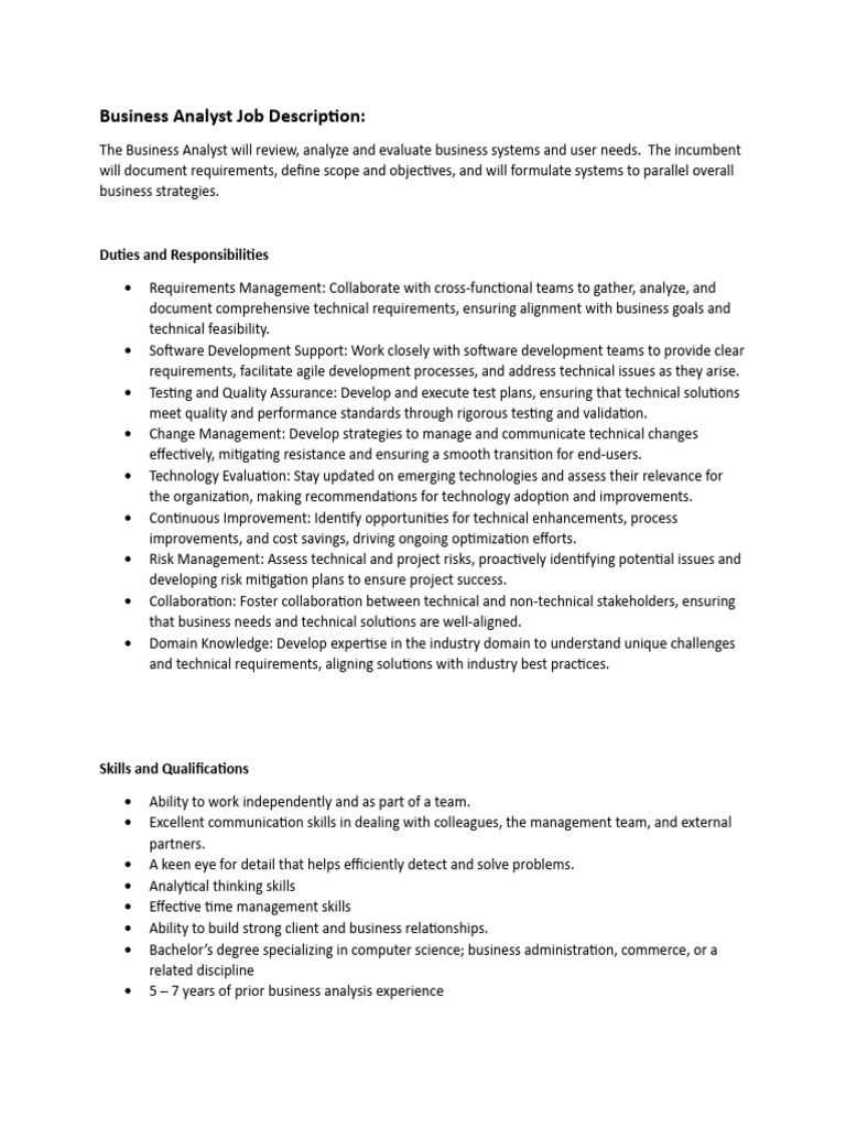 Business Analyst Role Overview and Skills | PDF | Risk Management ...