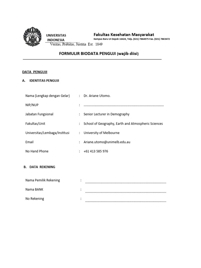 Form Biodata Penguji AU | PDF | Indonesia | Jakarta