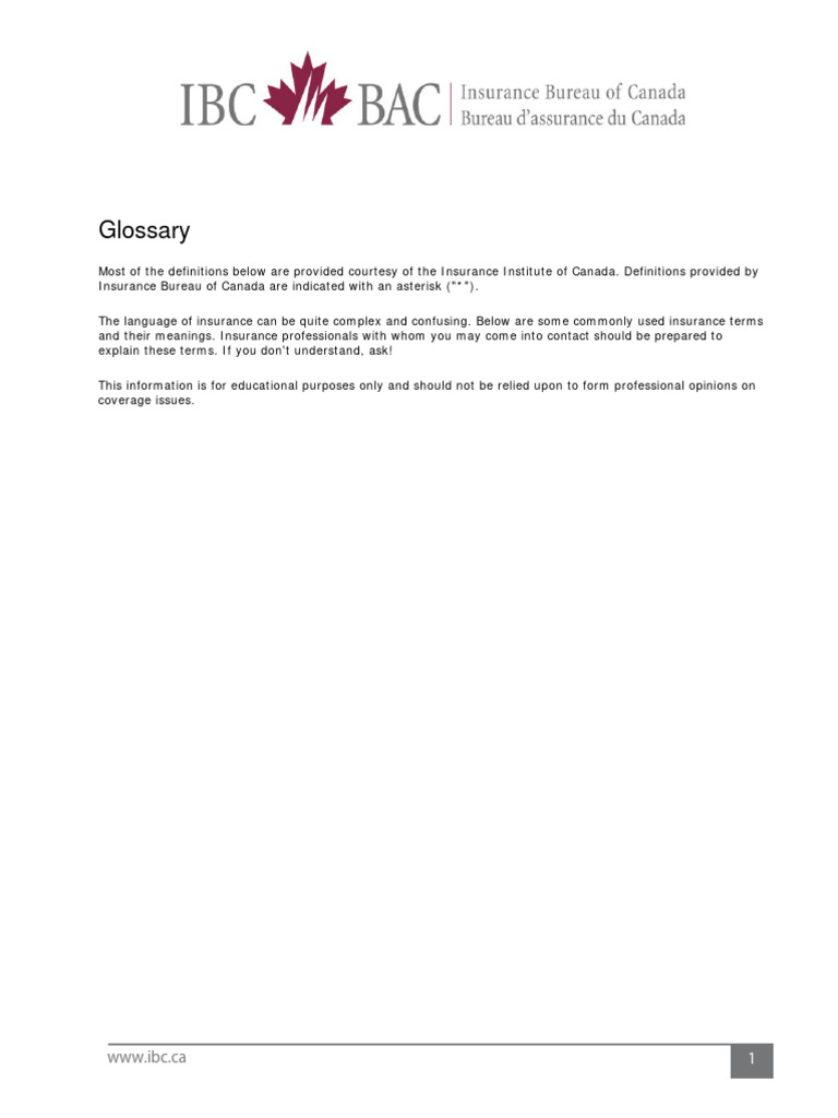Insurance Glossary | PDF | Cost Of Living | Insurance