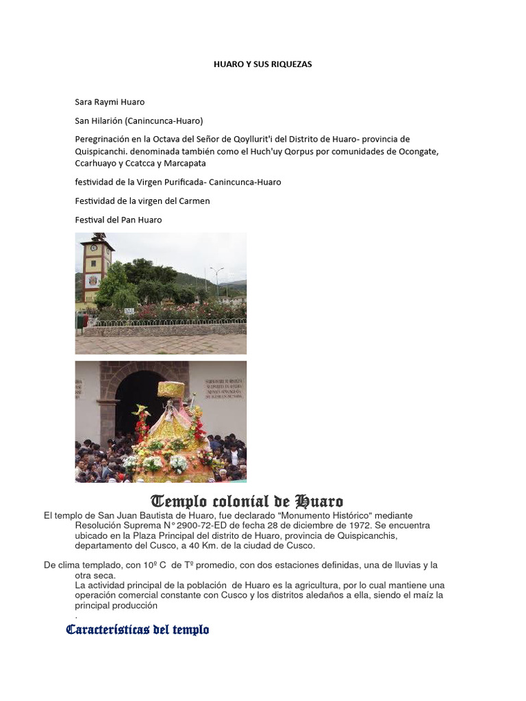 Huaro y Sus Riquezas | PDF