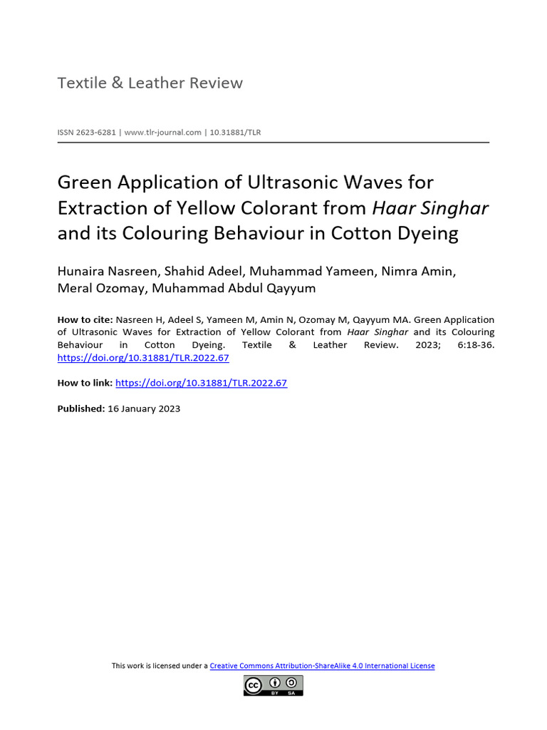 Green Application of Ultrasonic Waves For Extraction of Yellow Colorant ...