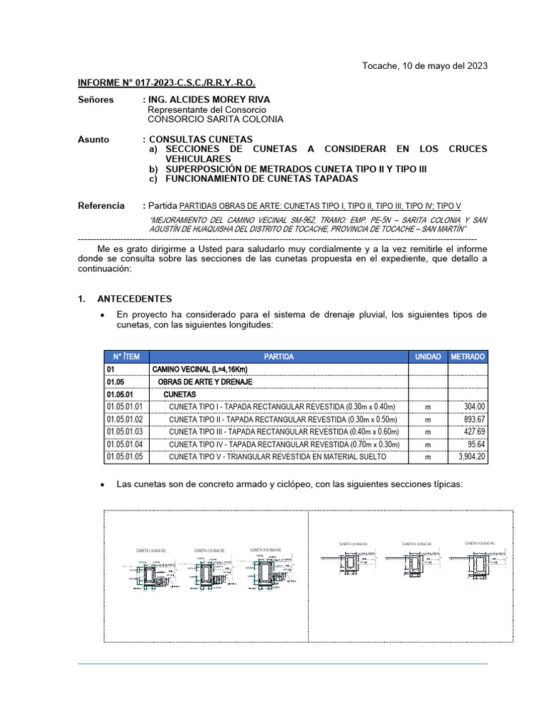 Informe #017-2023 - Consulta Secciones de Cunetas | PDF