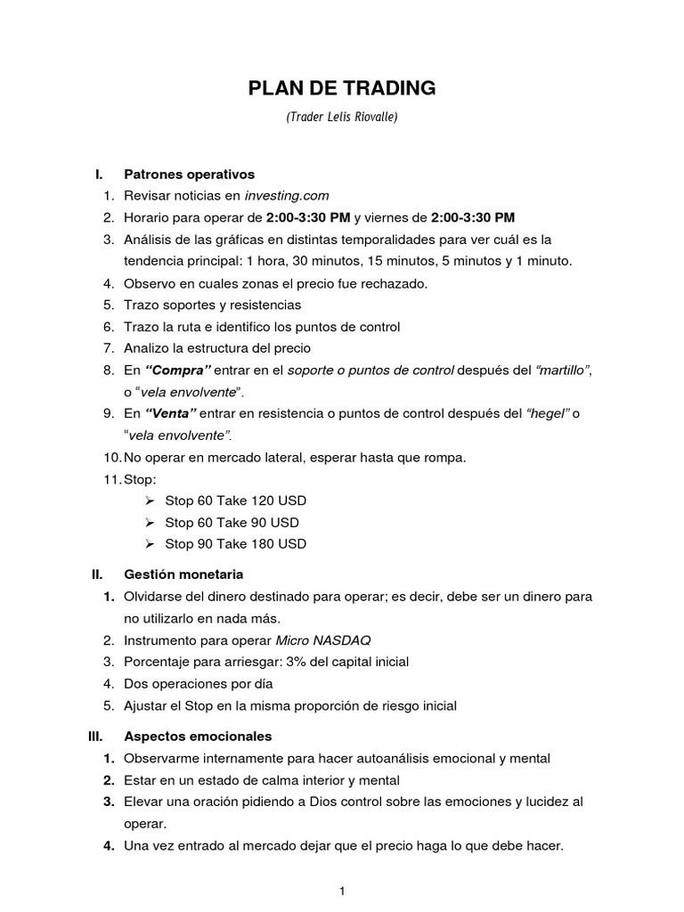 PLAN DE TRADING Actualizado | PDF