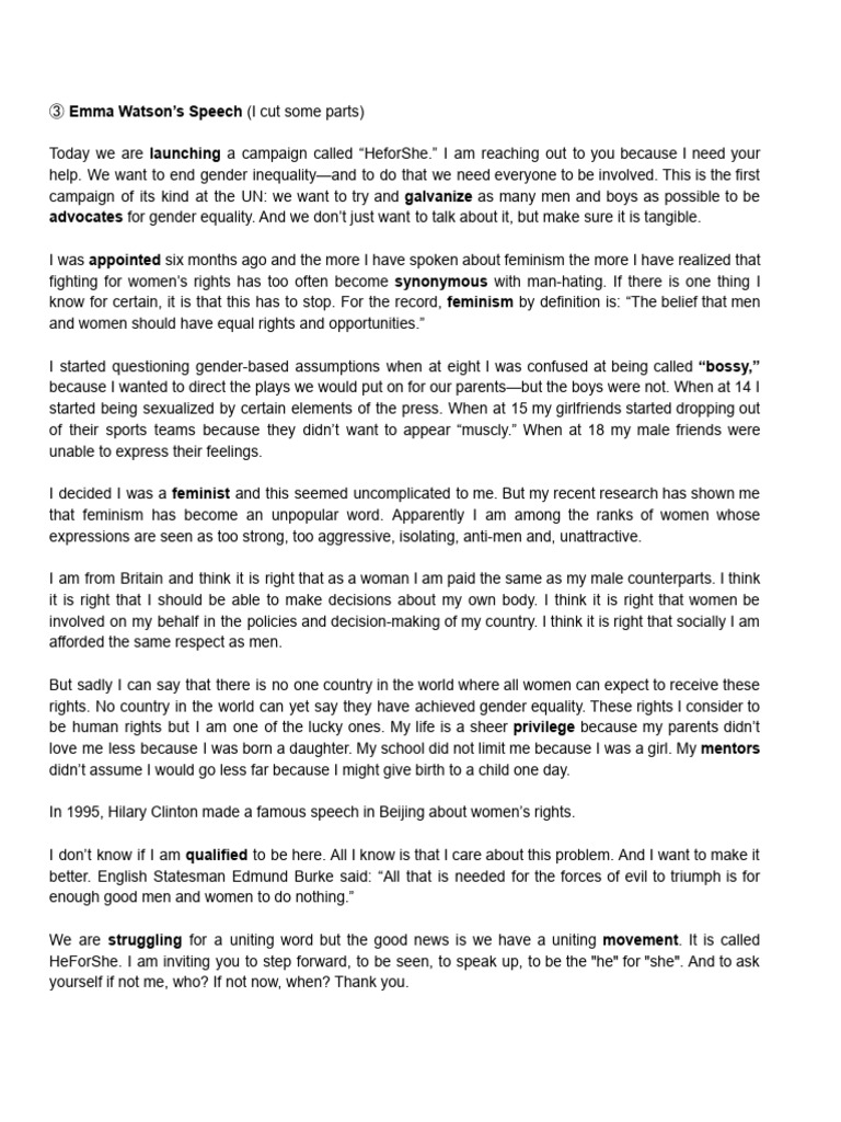 2022 Advanced Class Emma Watson Speech | PDF | Gender Studies | Feminism