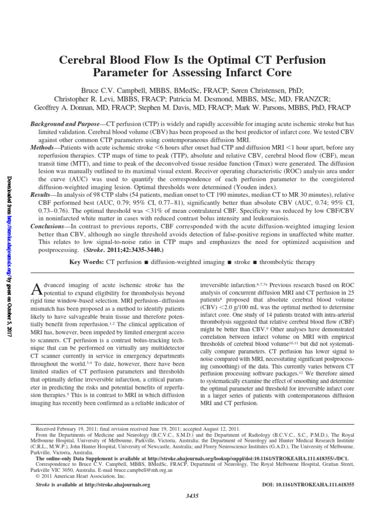 CBF v. CBV in Core Infarction | PDF | Stroke | Ct Scan