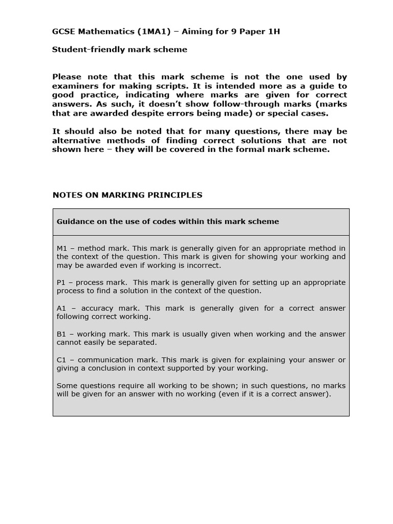 GCSE Maths Aiming for 9 Mark Scheme | PDF | Quadratic Equation | Area