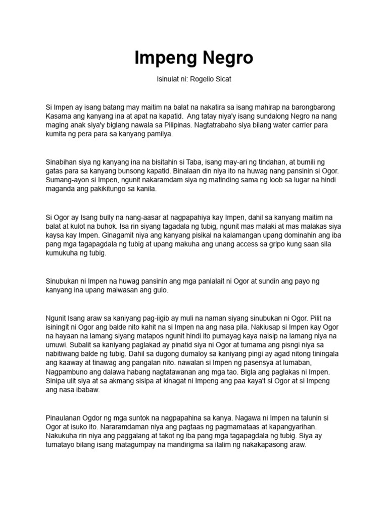 Buod NG Kwentong Impeng Negro | PDF