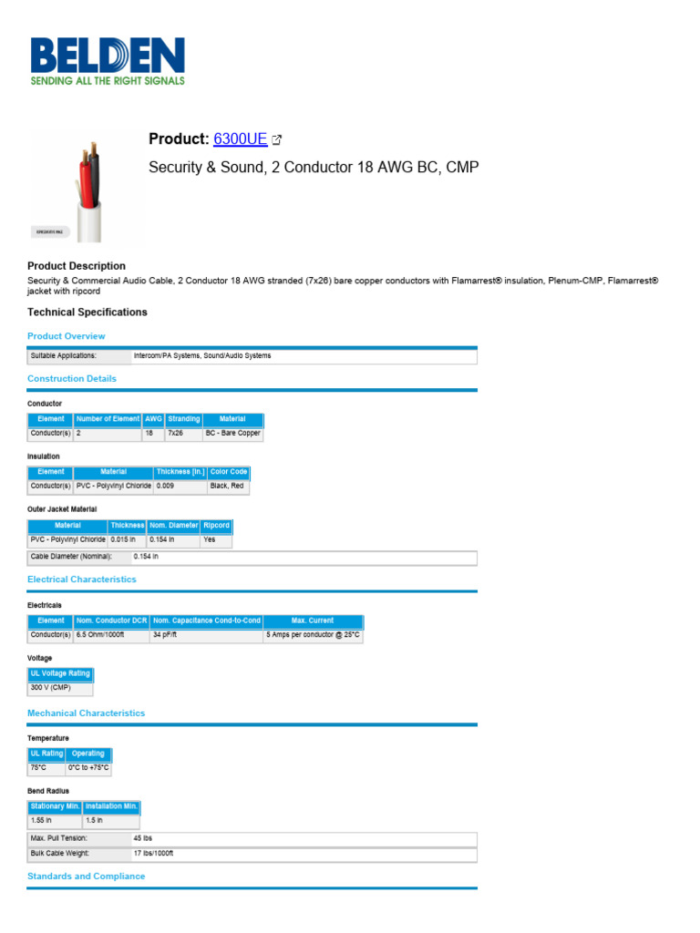 Product:: Security & Sound, 2 Conductor 18 AWG BC, CMP | PDF | Electrical Conductor | Information