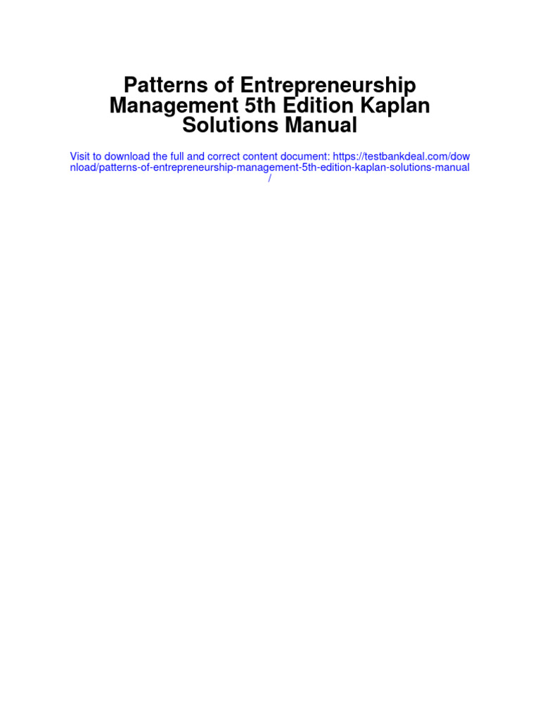 Instant Download Patterns of Entrepreneurship Management 5th Edition Kaplan Solutions Manual PDF ...