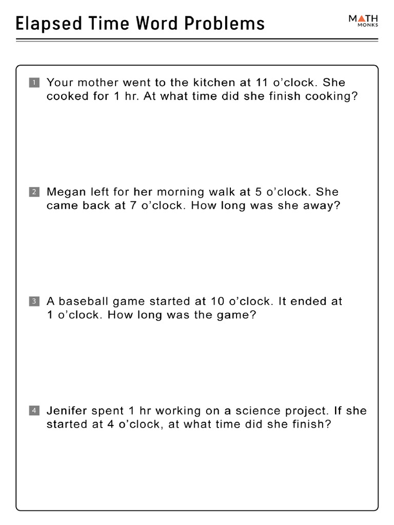 Elapsed Time Word Problem Solving Worksheets | PDF