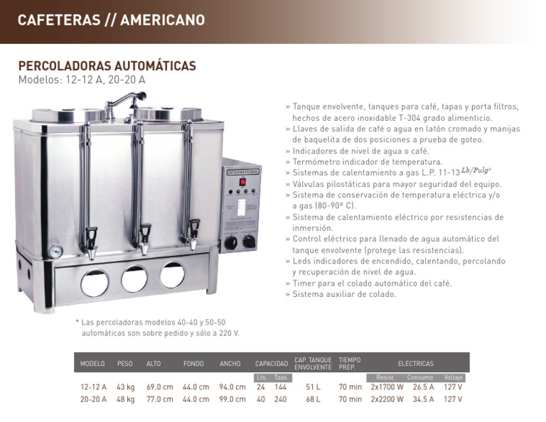 Cafeteras Percoladoras Automáticas 24-40L | PDF