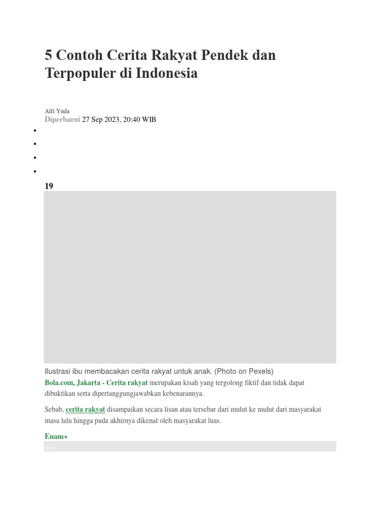 5 Contoh Cerita Rakyat Pendek Dan Terpopuler Di Indonesia | PDF ...