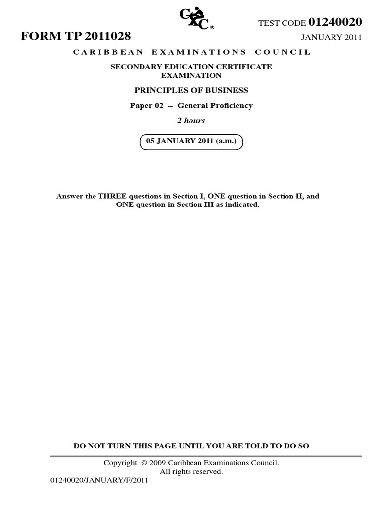 Csec Pob January 2011 p2 | PDF | Business Economics | Economics