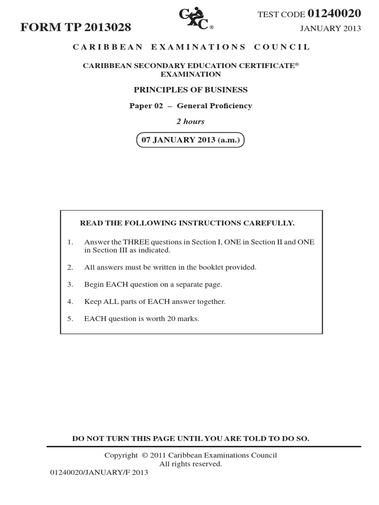 Csec Pob January 2013 p2 | PDF | Sales | Financial Markets Csec Pob January 2013 p2 | PDF | Sales | Financial Markets
