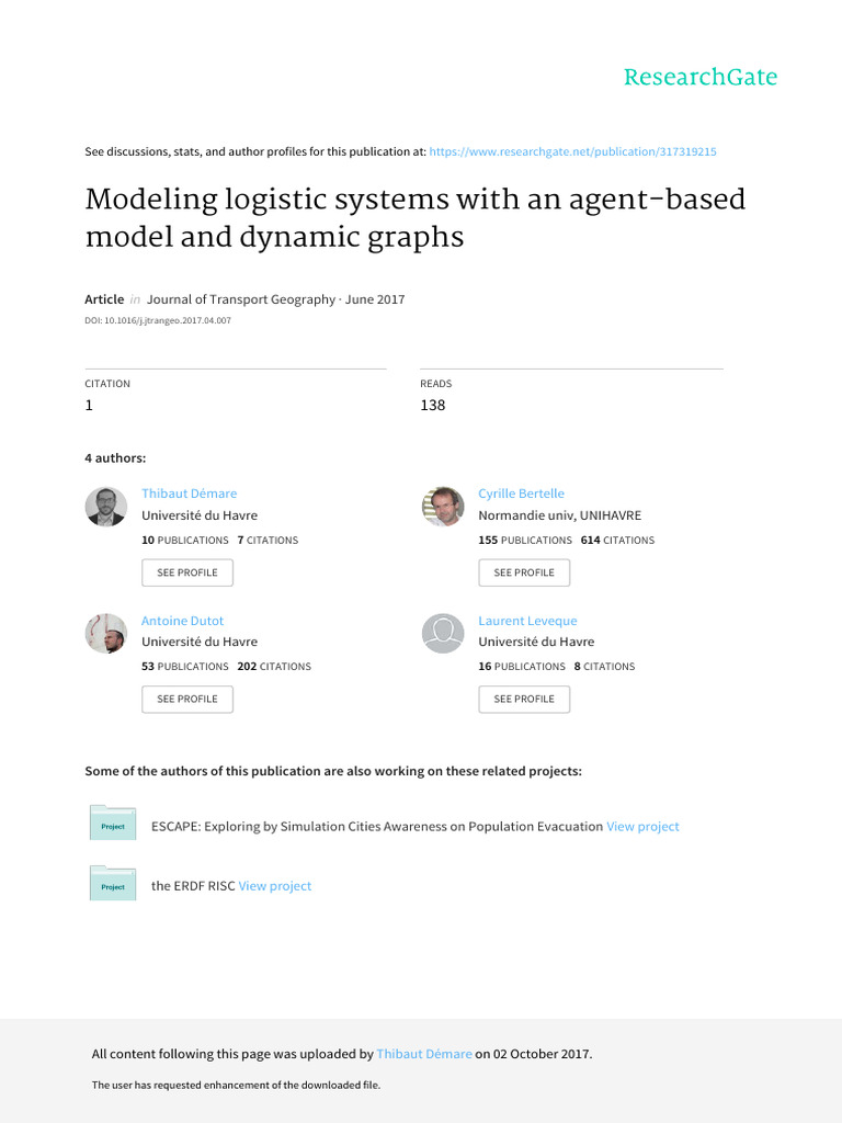 2017 Demare Et Ali Modeling Logistic Systems With An Agent-Based Model and Dynamic Graphs | PDF ...