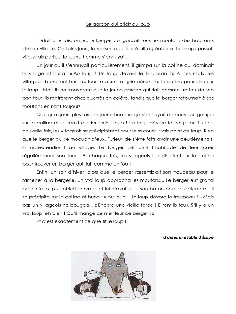 Le Garcon Qui Criait Au Loup | PDF