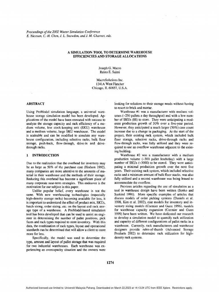 A Simulation Tool to Determine Warehouse Efficiencies and Storage Allocations | PDF | Warehouse ...