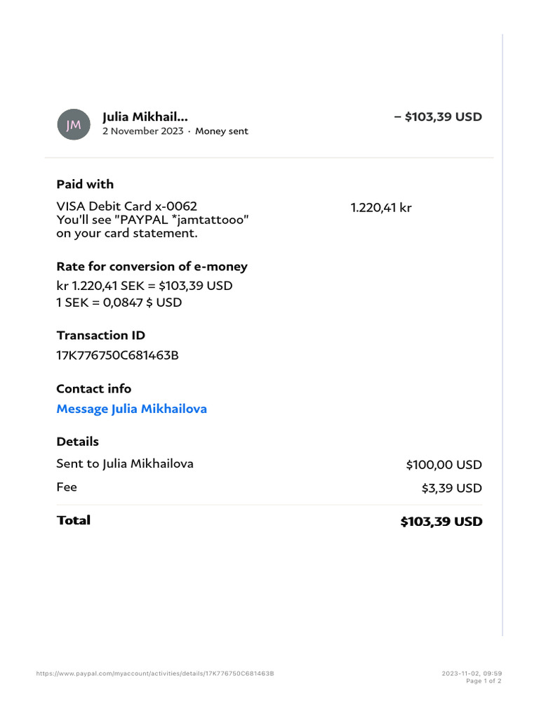 PayPal - Transaction Details | PDF