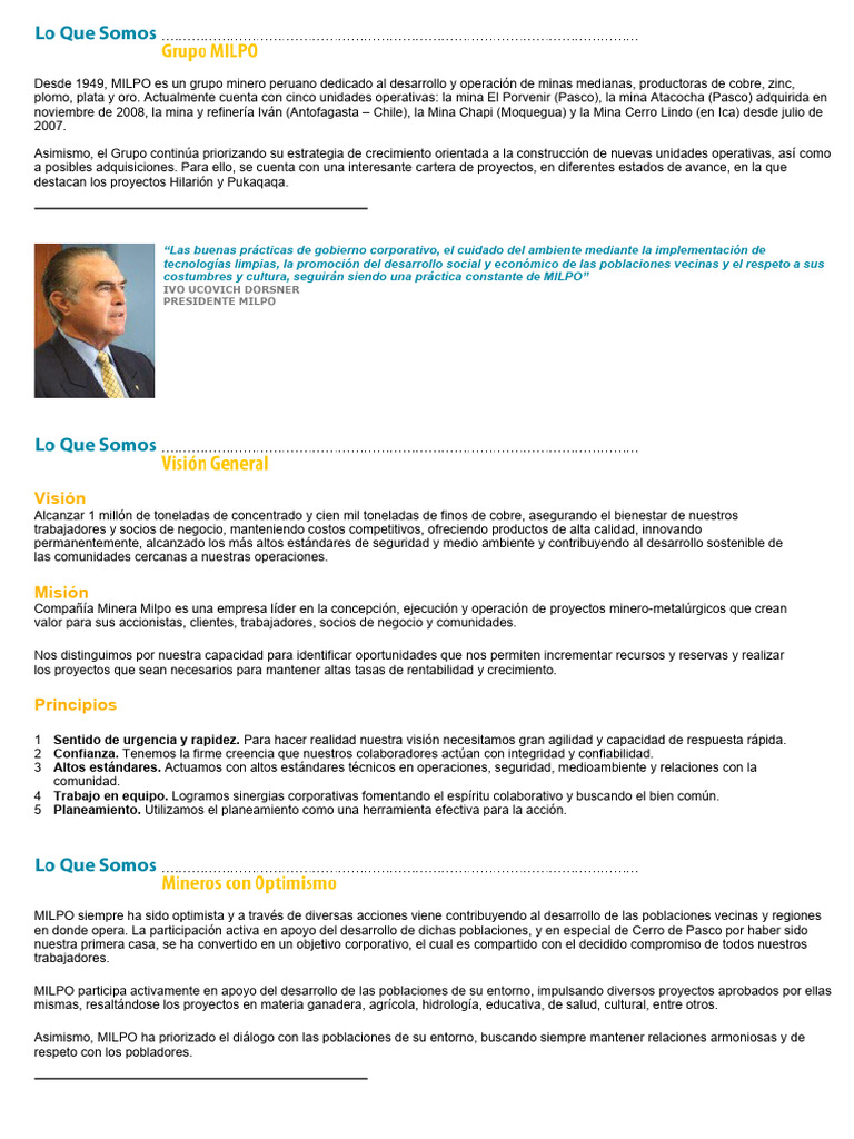 Milpo Sac | Descargar gratis PDF | Calidad (comercial) | Minería