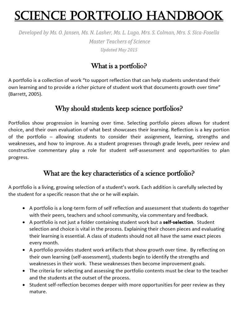 Science Portfolios for Students | PDF | Rubric (Academic) | Science