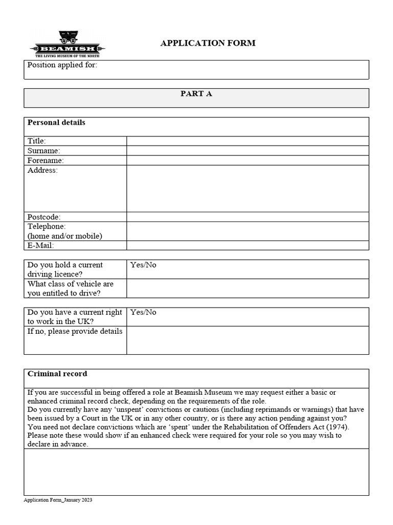 Job Application for Beamish Museum | PDF | Criminal Record | Public Law