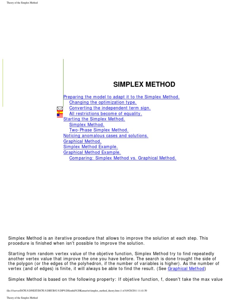 Simplex Method Theory Pdf Mathematical Optimization Analysis