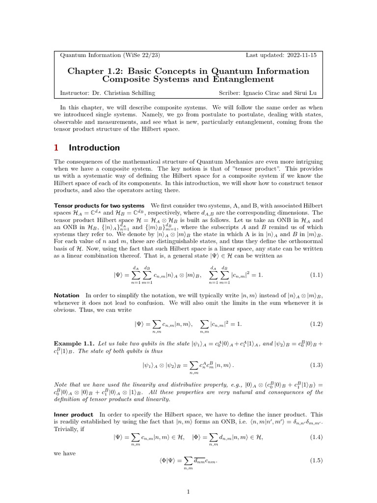 Lecture6 7 8 9 10 | PDF | Quantum Entanglement | Hilbert Space