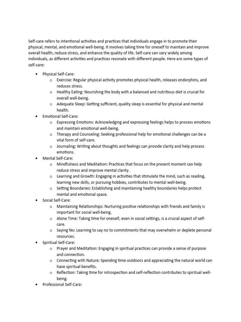 Self Care | PDF | Mental Health | Relaxation (Psychology)
