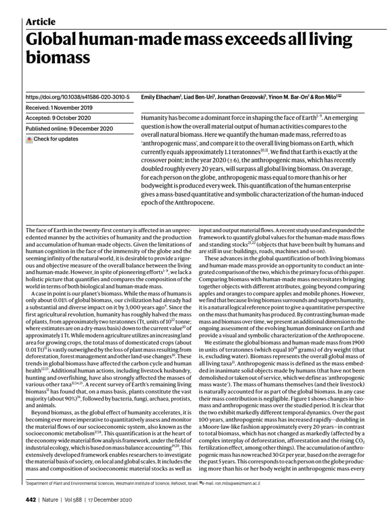 Human-Made Mass Surpasses Biomass | PDF | Anthropocene | Human Impact ...