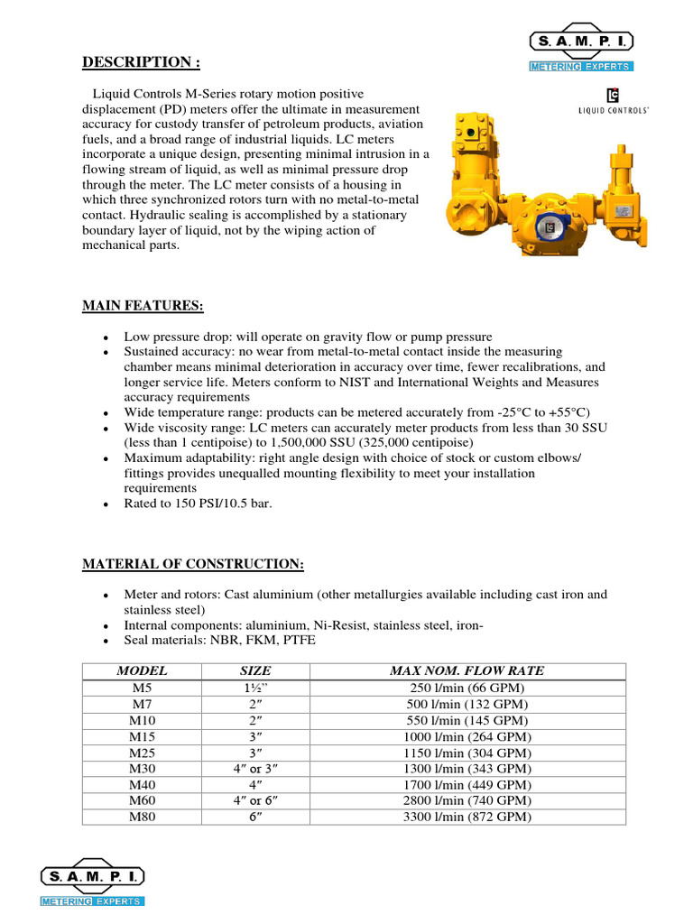 Liquid Controls M-Series Rotary Motion Positive Displacement Meters ...