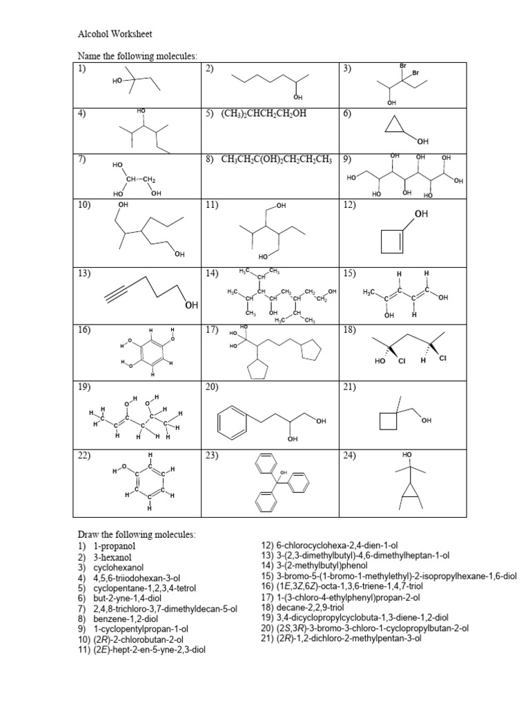 Uploads381938195043alcohols - Worksheet - PDF 2 | PDF | Molecules ...