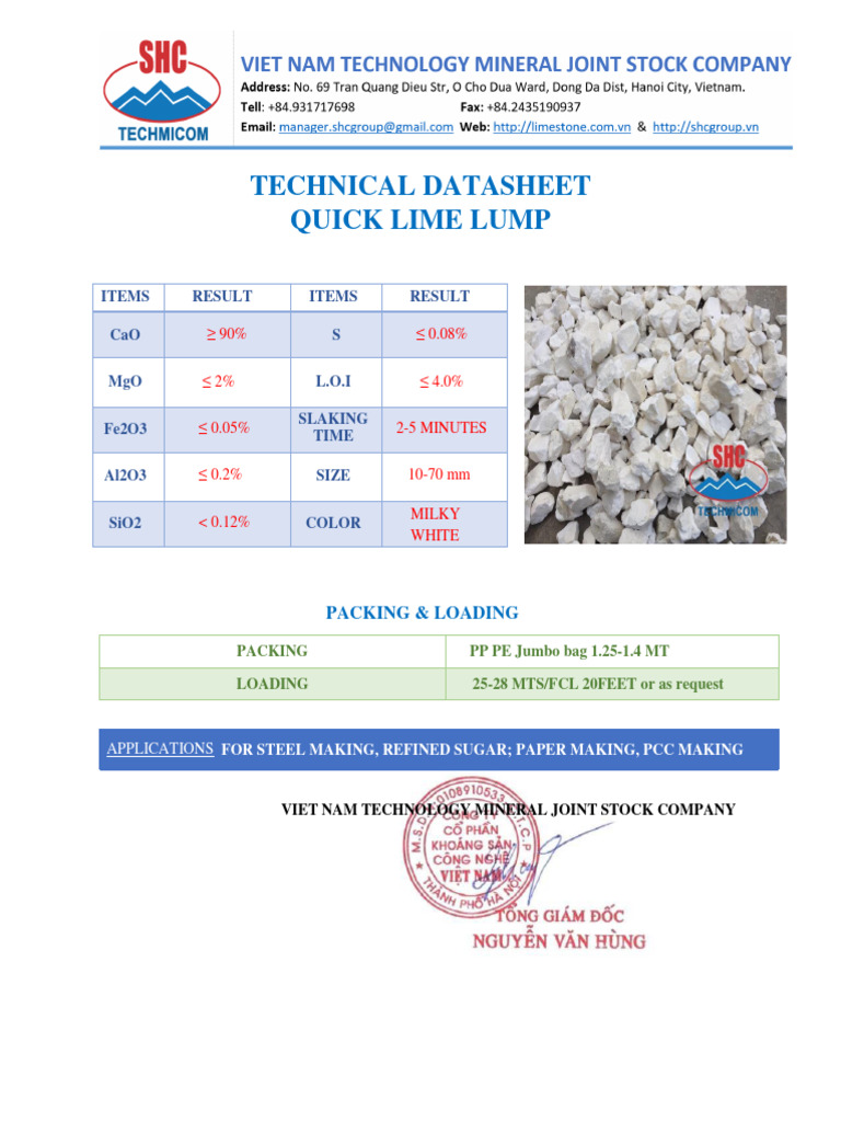 TDS - Quick Lime Lump | PDF