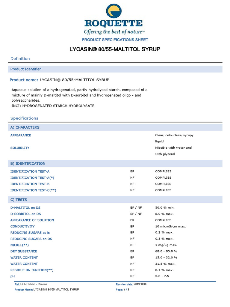 Lycasin 80-55 | PDF | Packaging And Labeling | Information