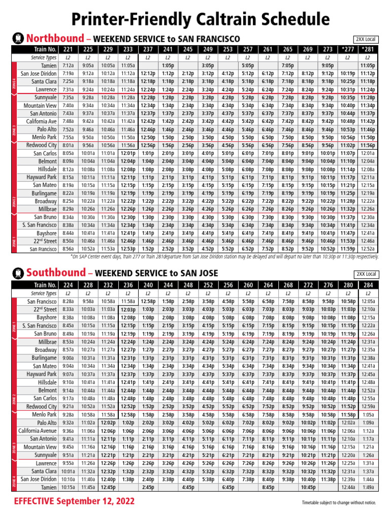 CT WeekendTT 09-12-2022 FINAL | PDF | Caltrain | Passenger Rail Transport