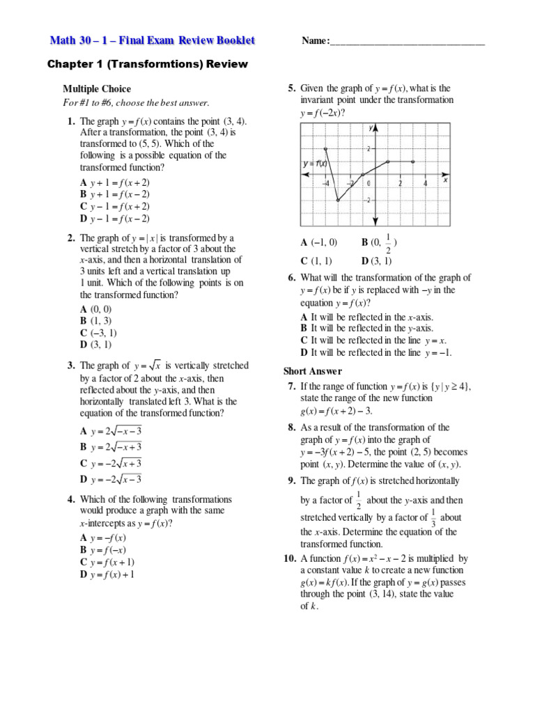 Math 30-1 Blacklines Final Review | PDF | Trigonometric Functions ...